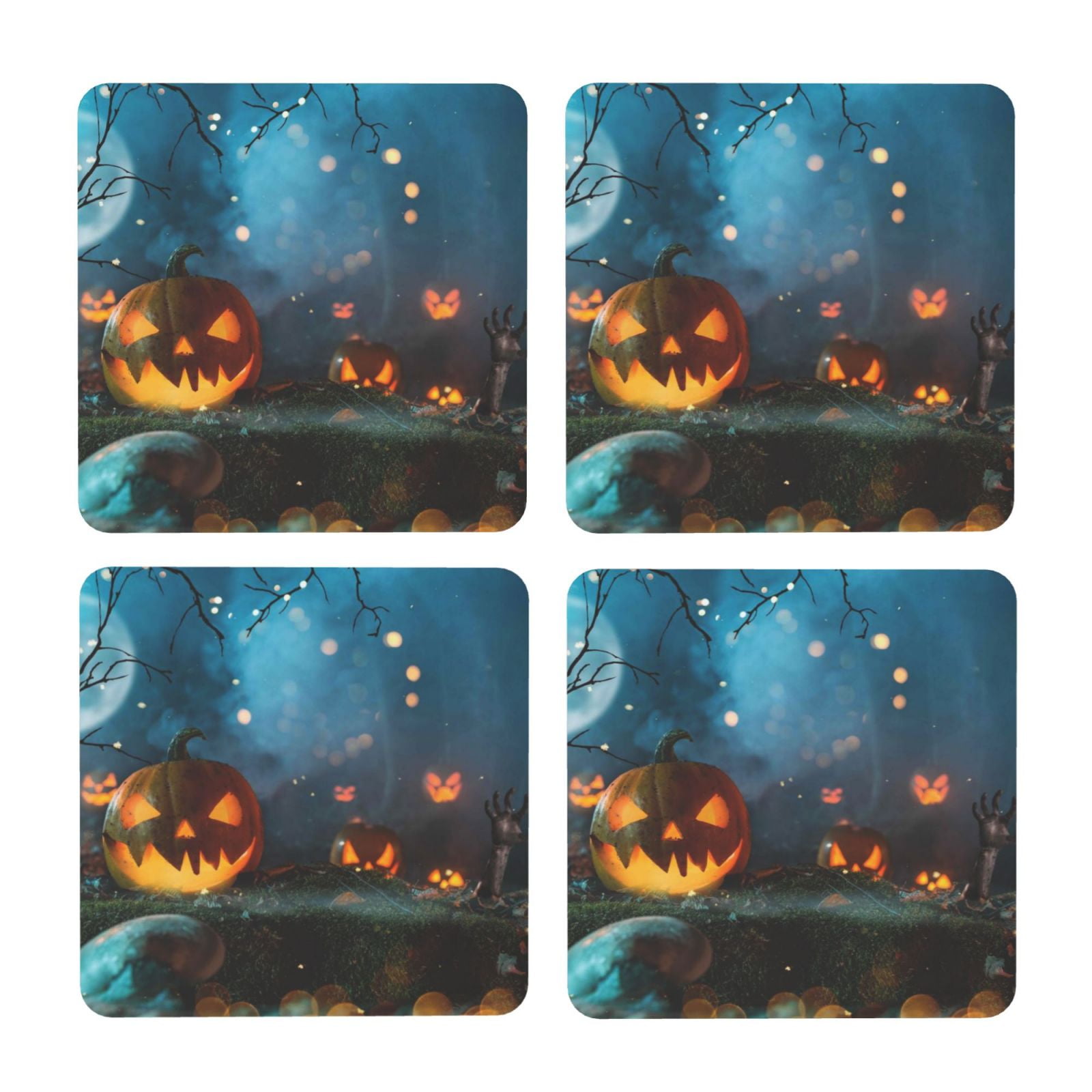 Disketp Spooky Halloween MDF Cork Coaster 4 Pcs - Absorbent Beverage ...