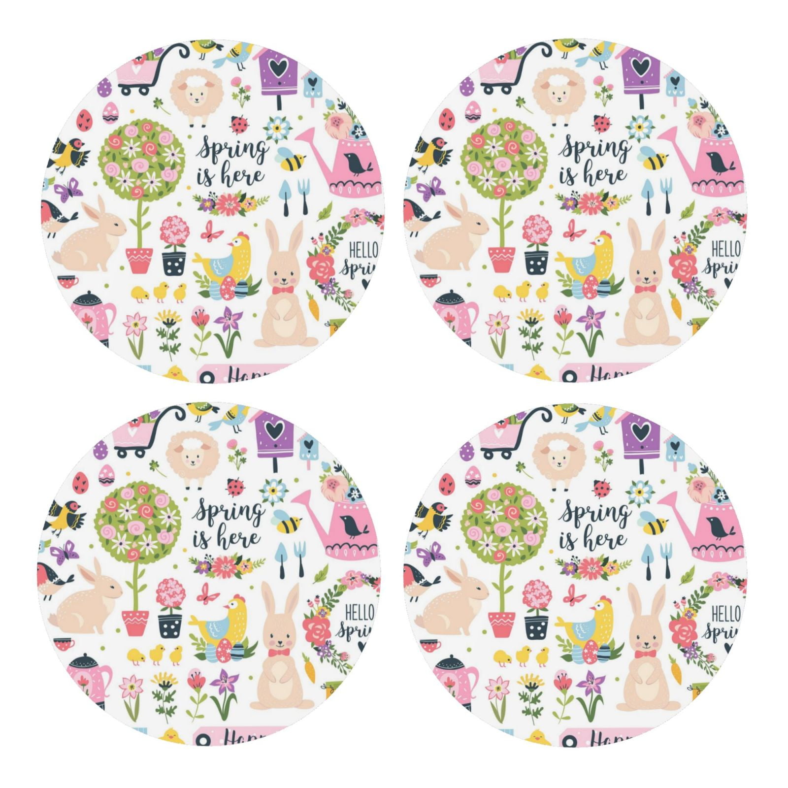Disketp Spring Flowers Birds MDF Cork Coaster 4 Pcs - Absorbent ...