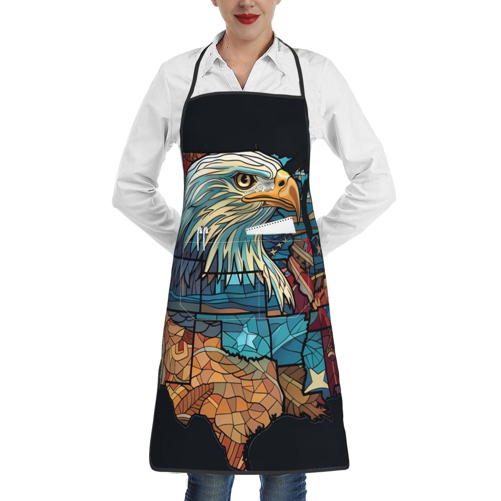 Disketp Stained Glass Eagle USA Kitchen Apron with adjustable Aprons ...