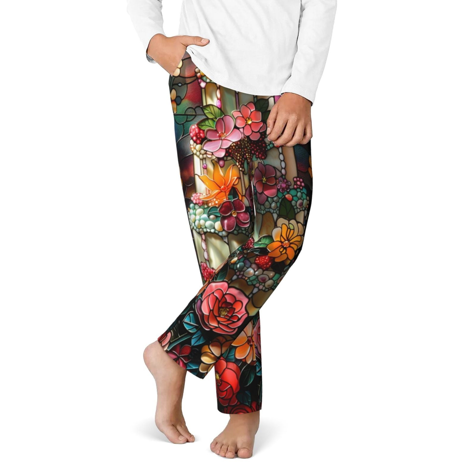 Disketp Stained Glass Floral Cake for Teenagers' Pajama Pants ,Lounge ...