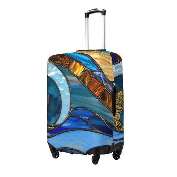 Disketp Stained Glass Ocean Wave Elastic Travel Luggage Cover Travel ...