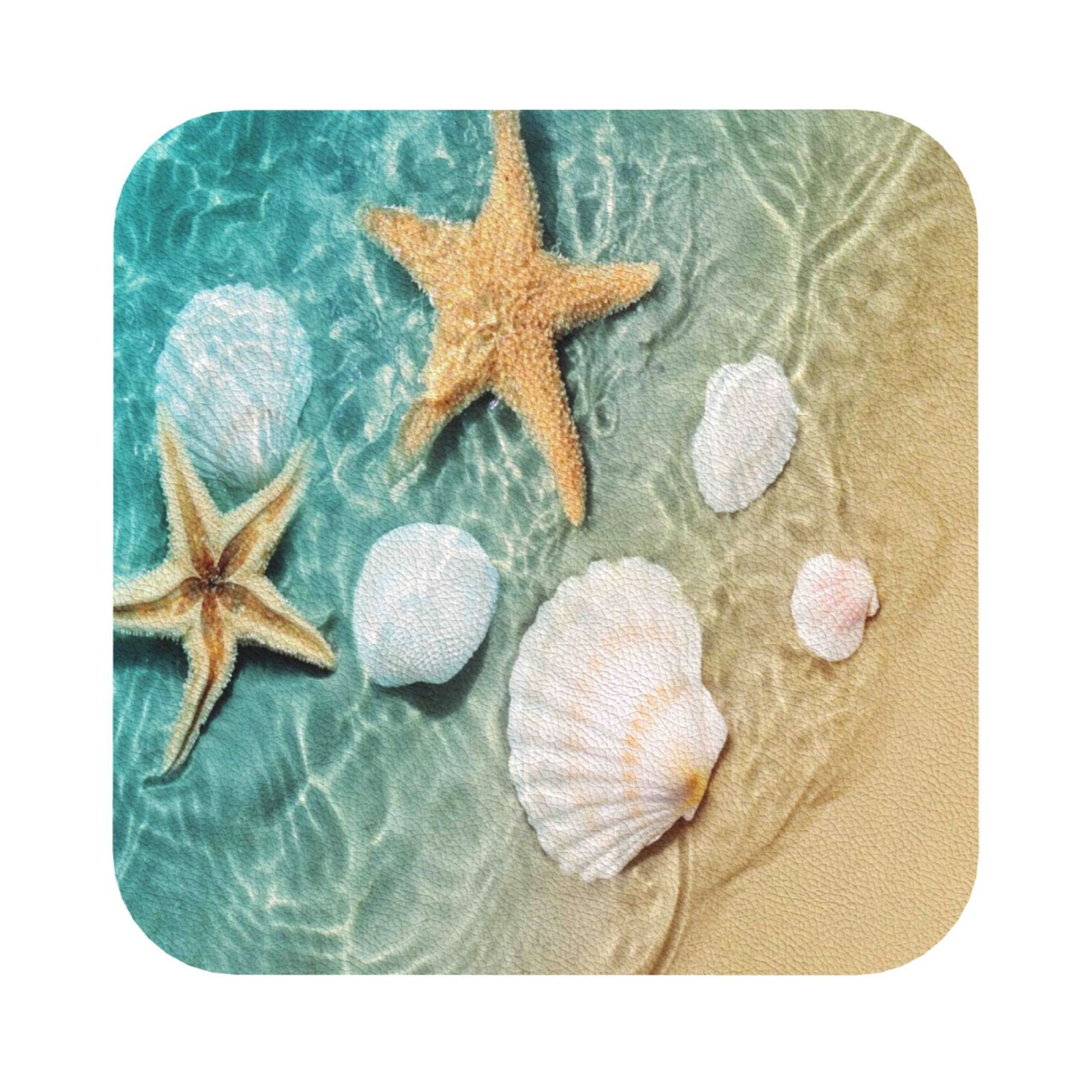 Disketp Starfish And Seashell Funny Coasters,6 Pcs Leather Coasters ...