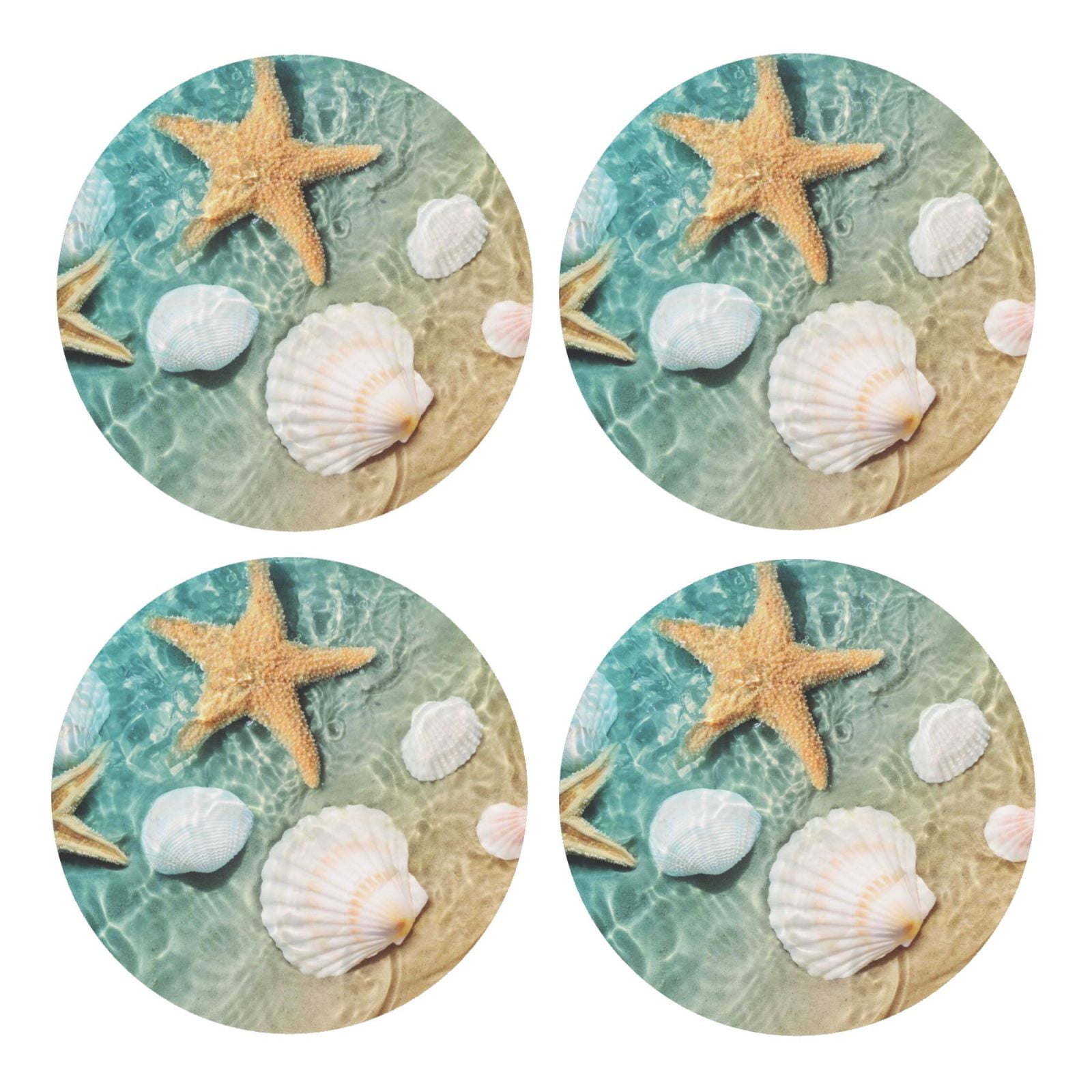 Disketp Starfish And Seashell MDF Cork Coaster 4 Pcs - Absorbent ...