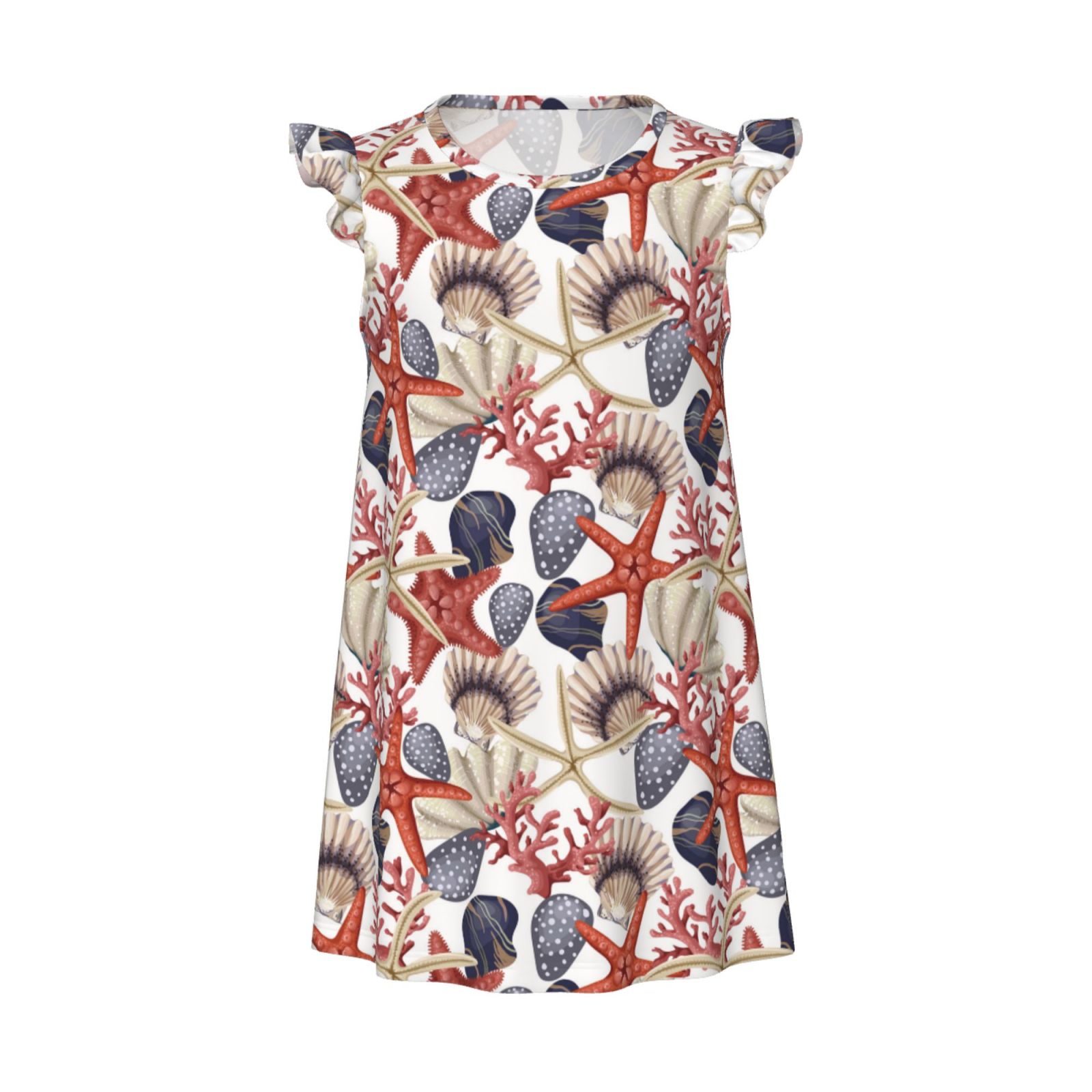 Disketp Starfish Shell Print Girls Nightgowns 3-10 Years Flutter Short ...