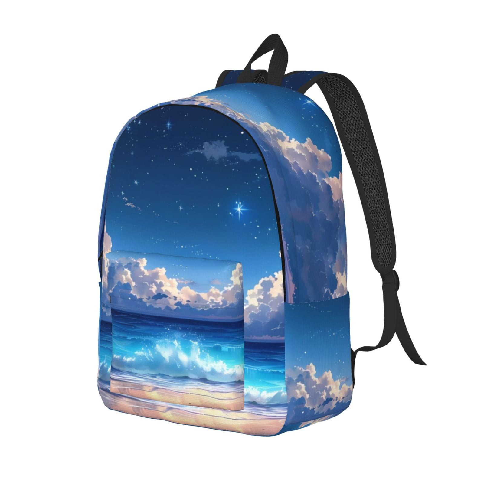 Disketp Starry Night Ocean View Canvas Backpack Lightweight Travel ...