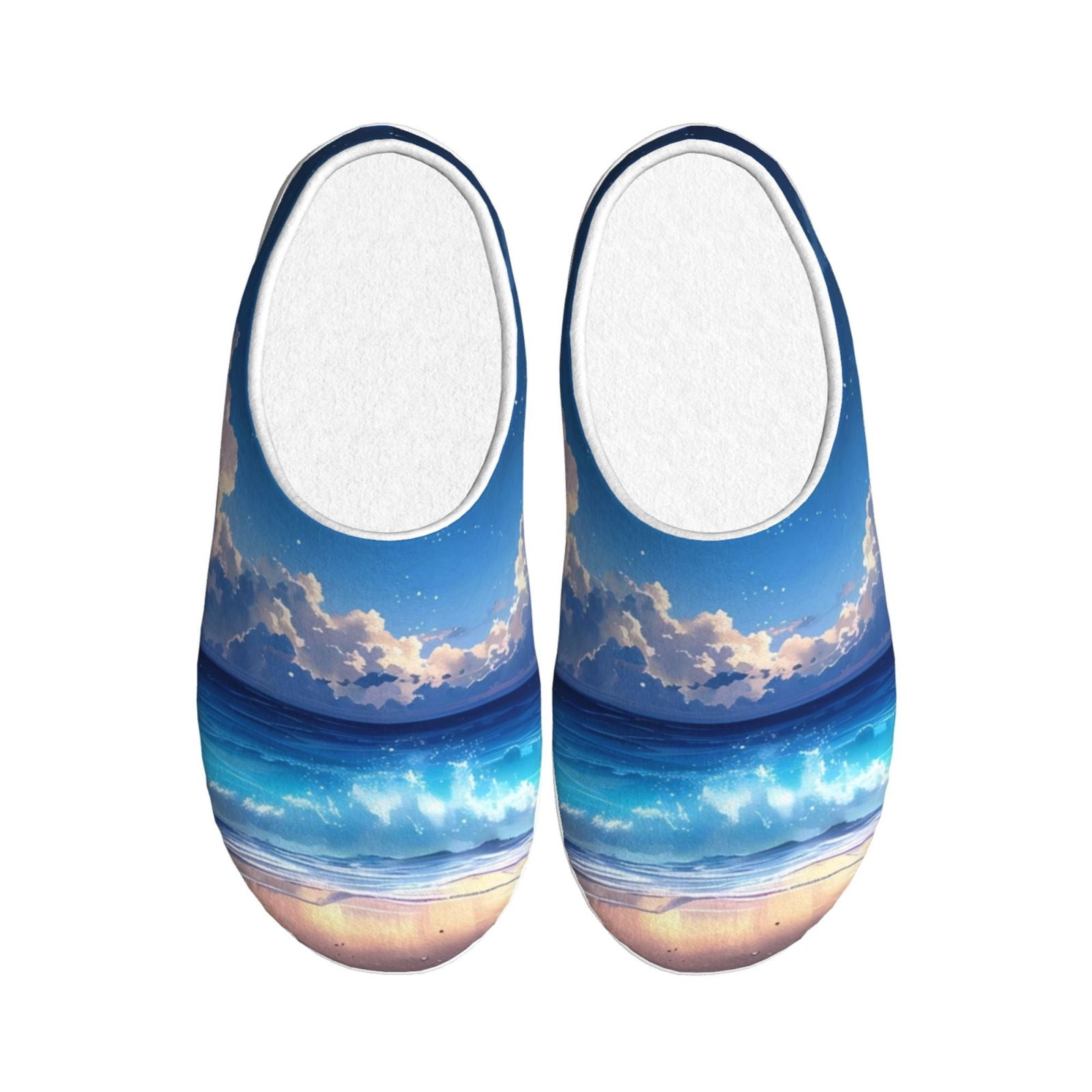 Disketp Starry Night Ocean View Women's Men's Slippers Plush Slip-On ...