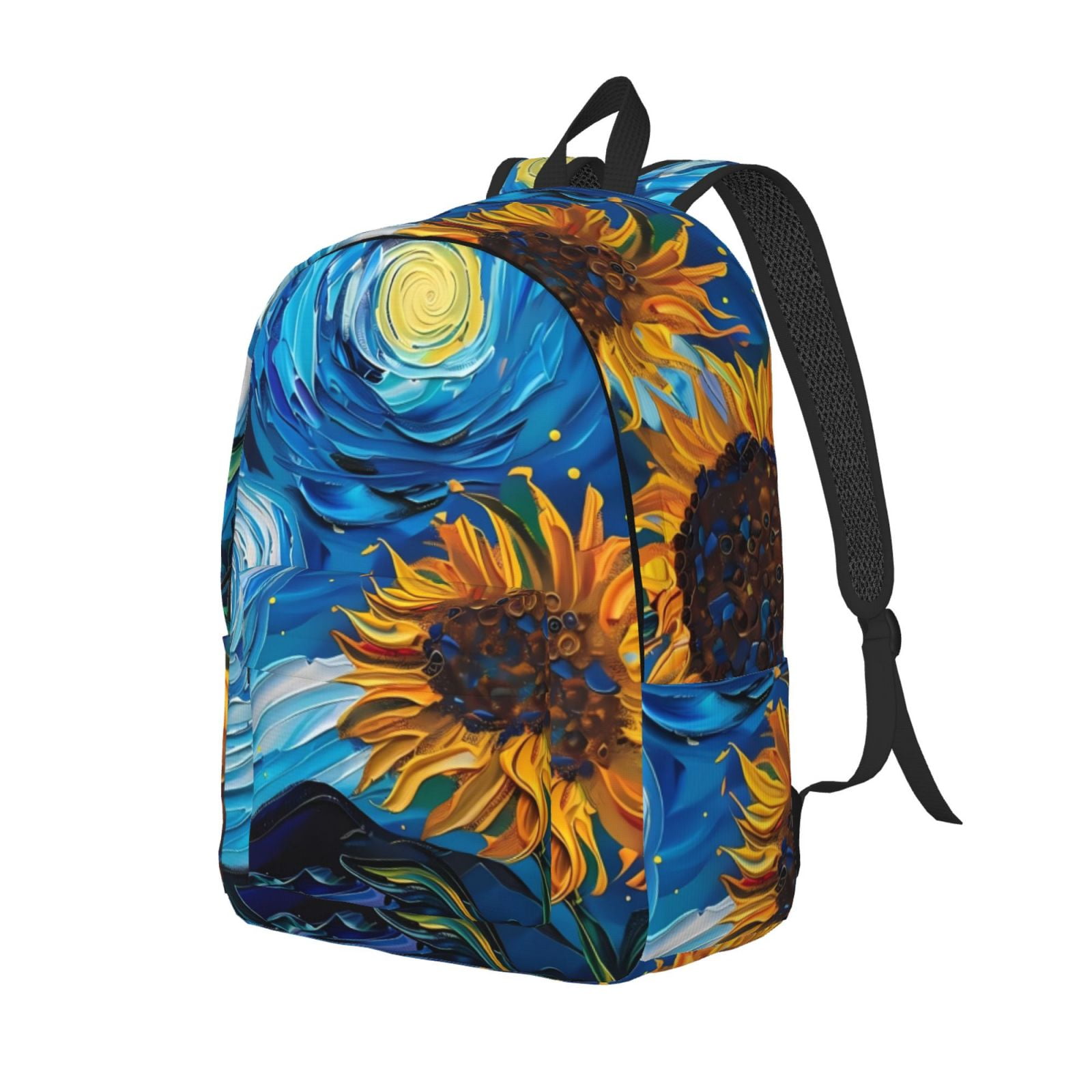 Disketp Starry Night Sunflower Field Canvas Backpack Lightweight Travel ...