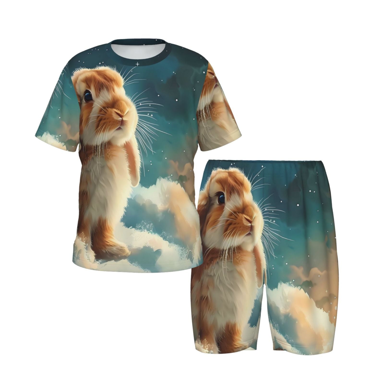 Disketp Starry Sky Cloud Cute Rabbit for Kids Short Sleeve Pajamas Kids ...