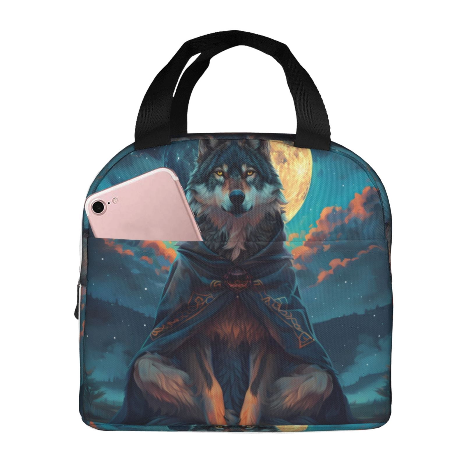 Disketp Starry Sky Moon Wolf Leader Lunch Bag for Women Men, Leakproof ...