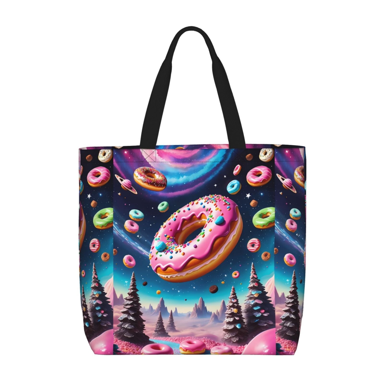 Disketp Starry Sky Pine Tree Donut Canvas Tote Bag,Women Shoulder Bag ...