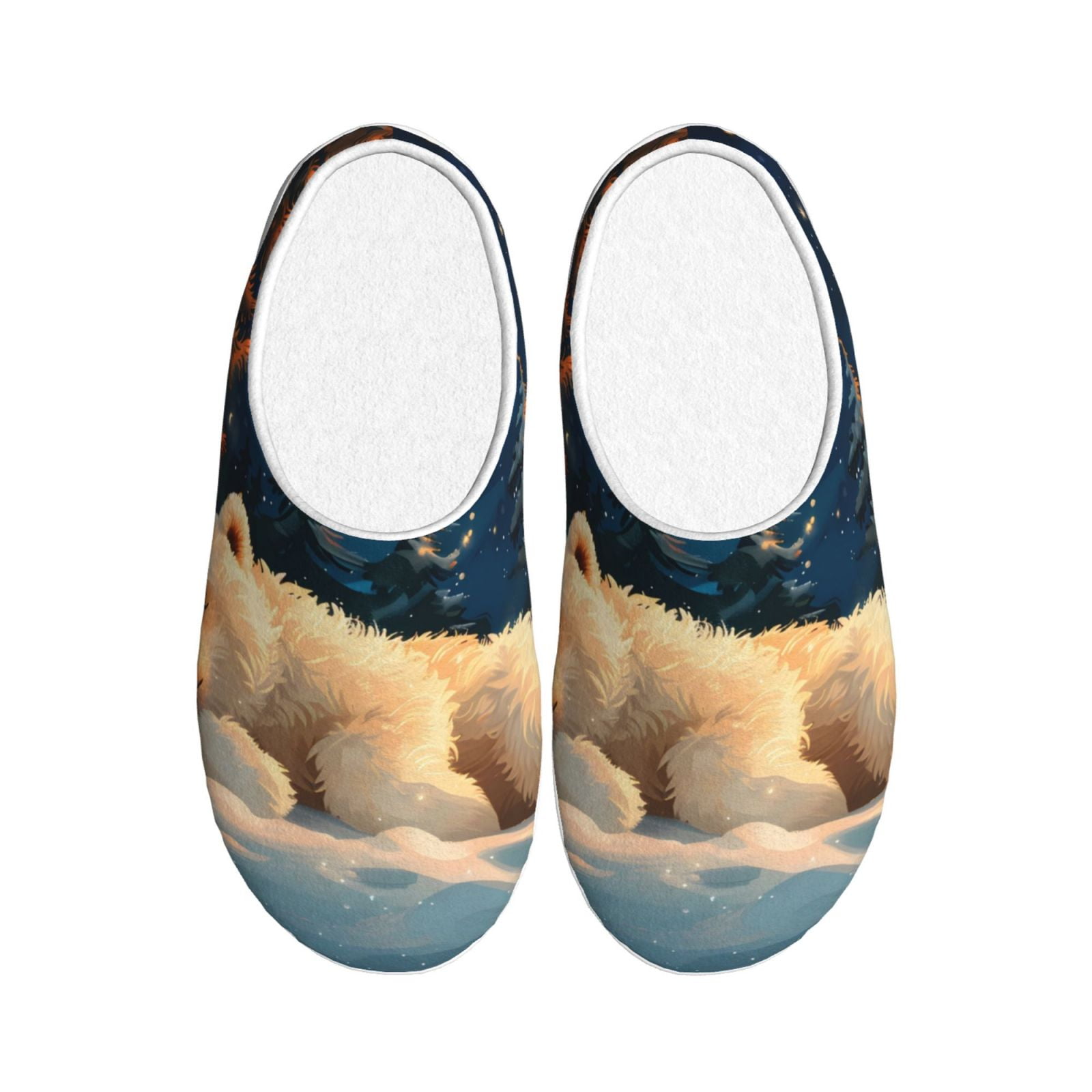 Disketp Starry Sky Sleep White Bear Women's Men's Slippers Plush Slip ...