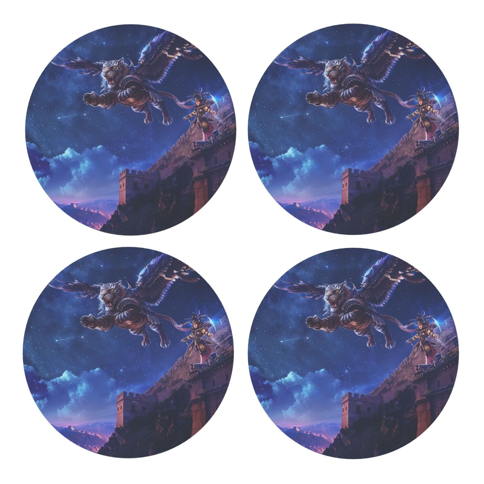 Disketp Starry Sky Wall Flying Tiger MDF Cork Coaster 4 Pcs - Absorbent ...