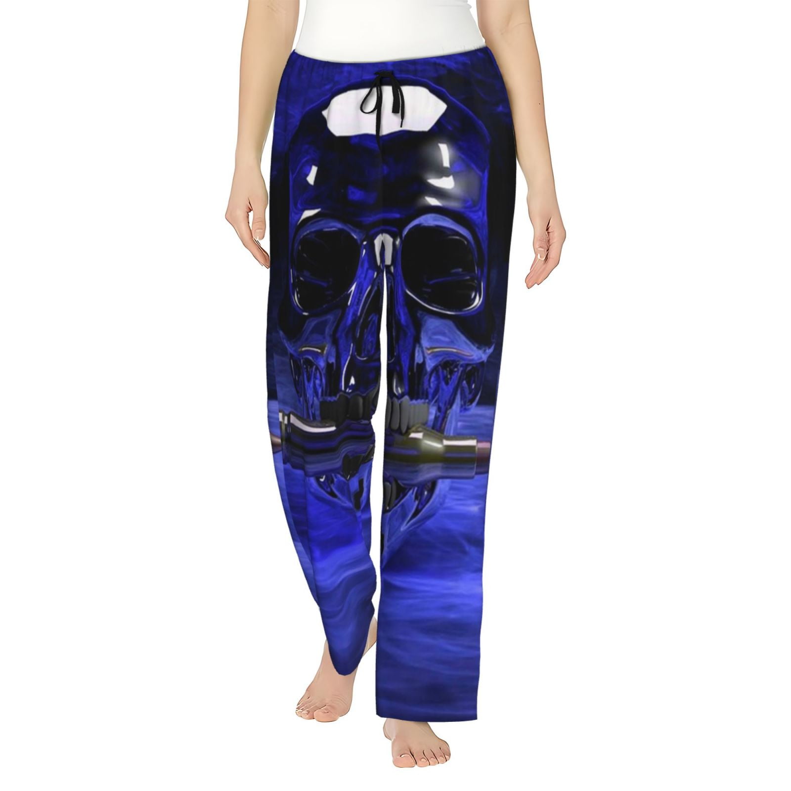 Disketp Steel Skull Print Women'S Comfy Pajama Pants Casual Drawstring ...