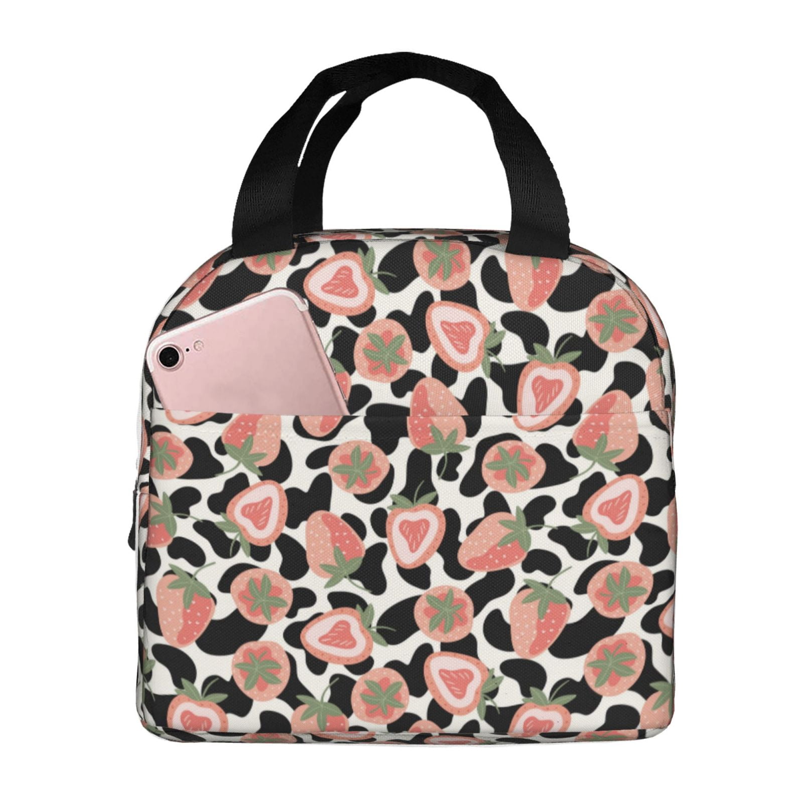 Disketp Strawberries And Cow Skin Lunch Bag for Women Men, Leakproof ...