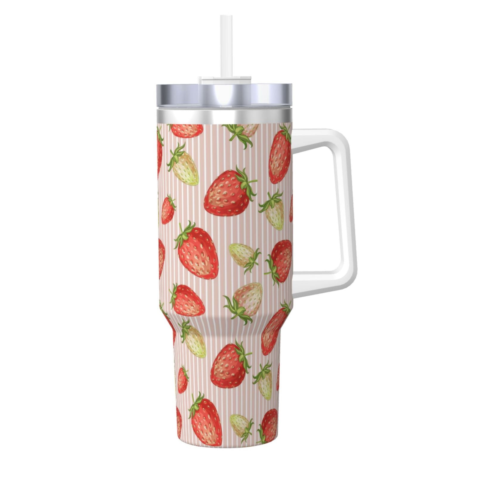 Disketp Strawberries for 40 OZ Stainless Steel with Handle Lid Straw ...