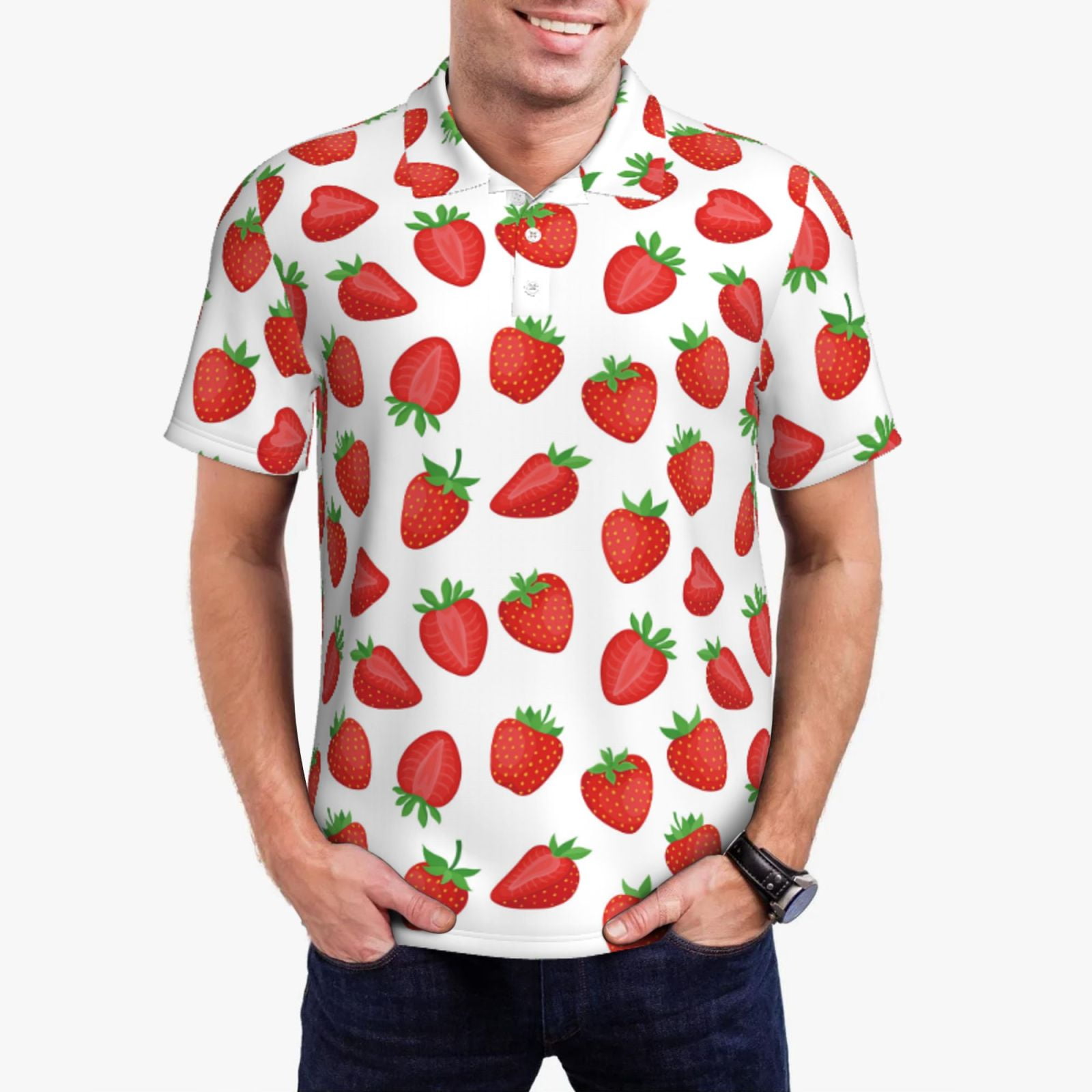 Disketp Strawberries for Men's Polo Shirts Short Sleeve Golf Shirt for ...