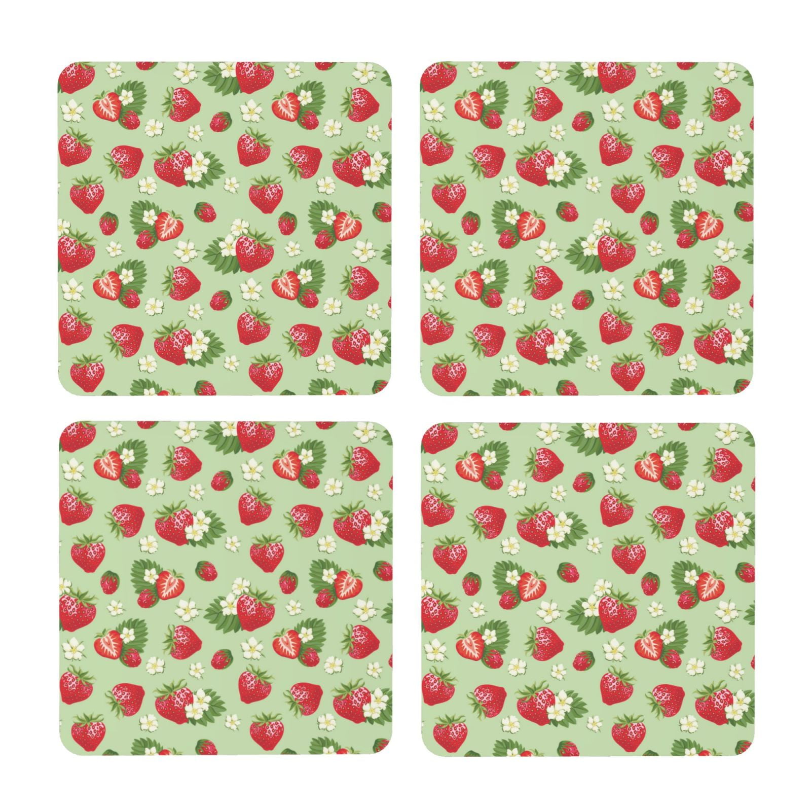 Disketp Strawberry Floral MDF Cork Coaster 4 Pcs - Absorbent Beverage ...