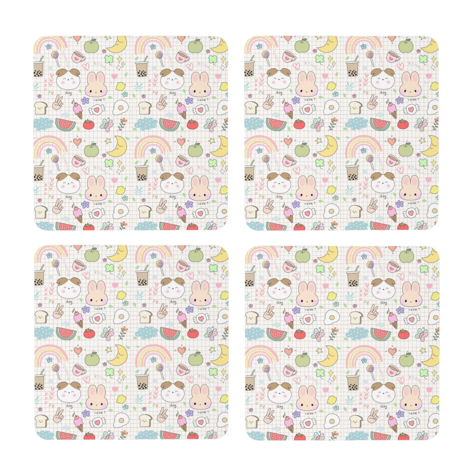 Disketp Summer Rabbit MDF Cork Coaster 4 Pcs - Absorbent Beverage ...