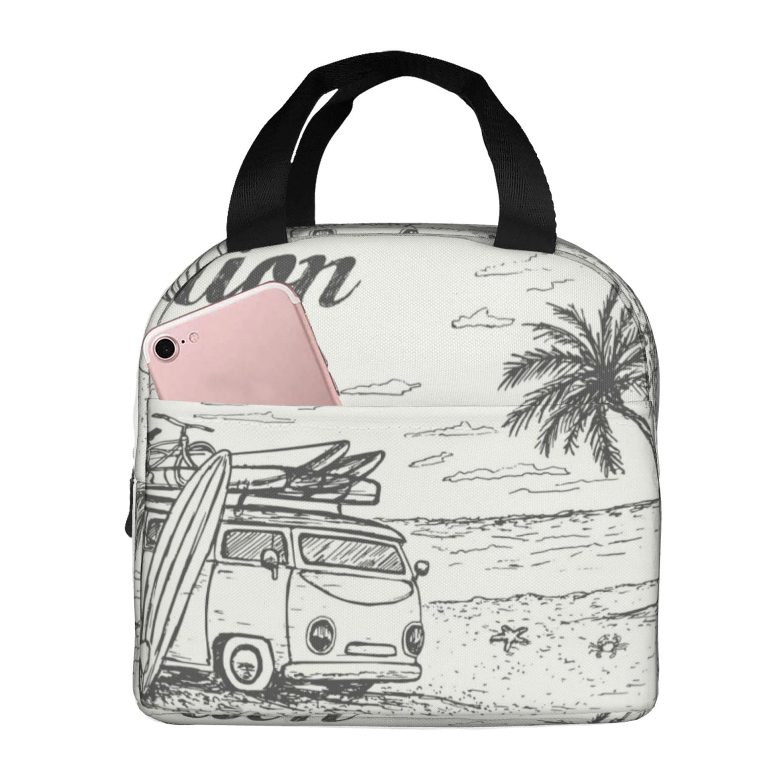 Disketp Summer Vacation Scene With Camping Van Lunch Bag for Women Men ...