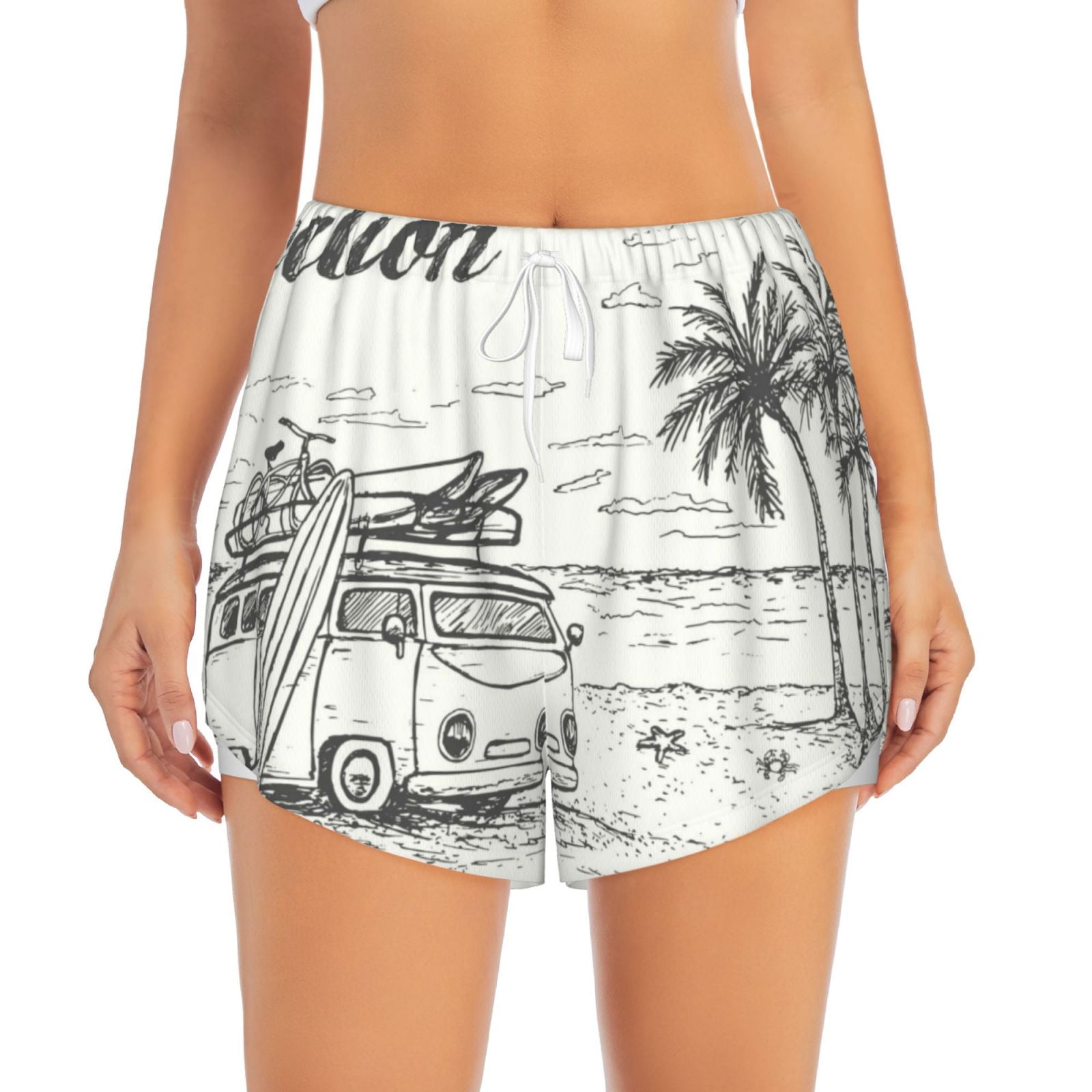 Disketp Summer Vacation Scene With Camping Van Print Women's Shorts ...