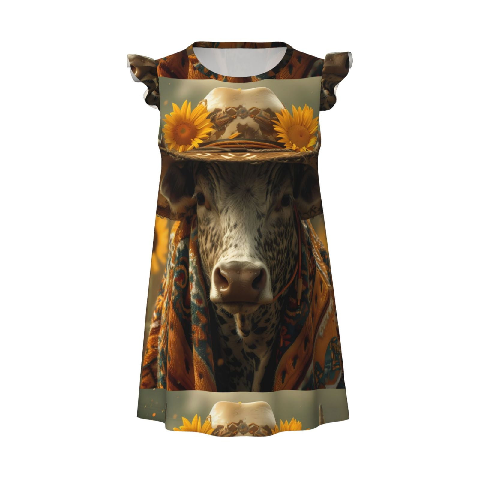 Disketp Sunflower Cowboy Hat Cow Print Girls Nightgowns 3-10 Years ...