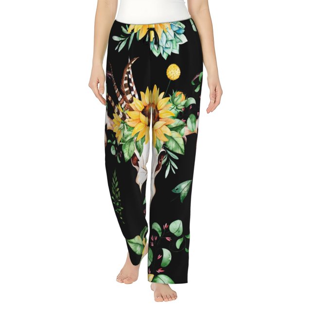 Disketp Sunflower Skull Print Womens Comfy Pajama Pants Casual