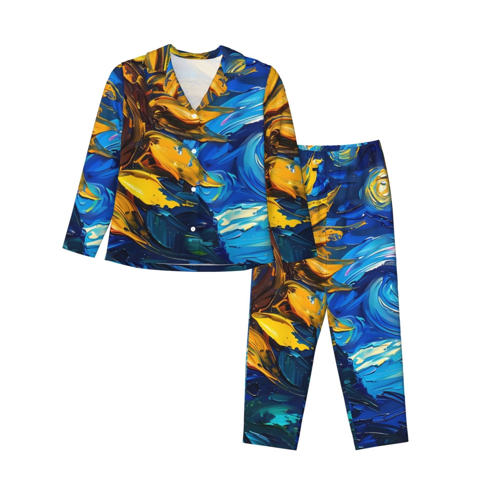 Disketp Sunflower Starry Night Vibes Pajamas Set Long Sleeve Sleepwear ...