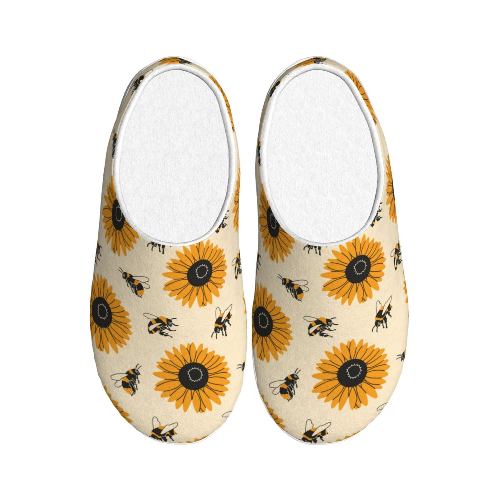 Disketp Sunflowers And Bee Women's Men's Slippers Plush Slip-On House ...
