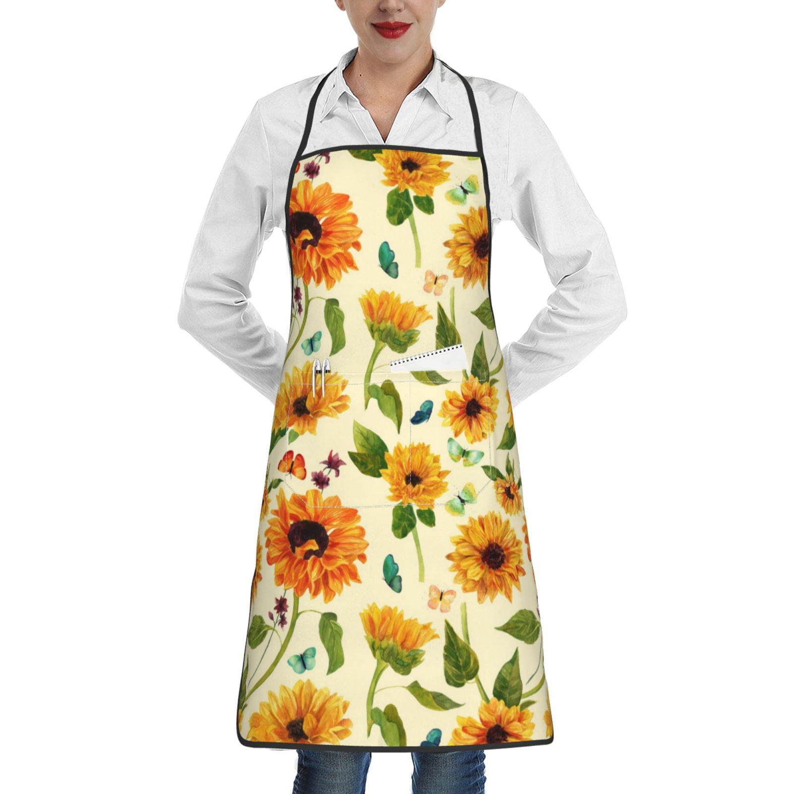 Disketp Sunflowers And Butterflies Kitchen Apron with adjustable Aprons ...