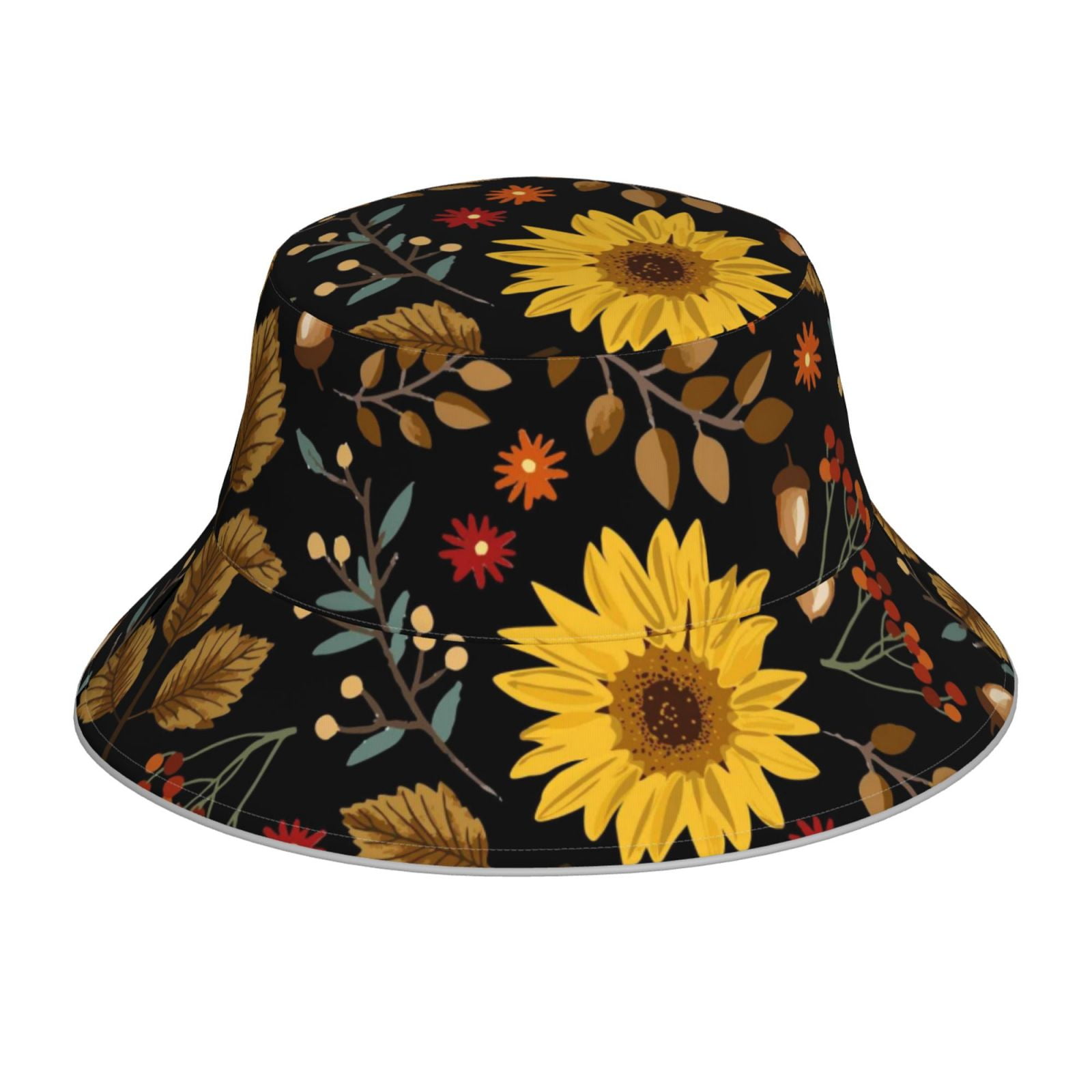 Disketp Sunflowers Leaves Print Reflective Bucket Hat Beach Hat Summer ...