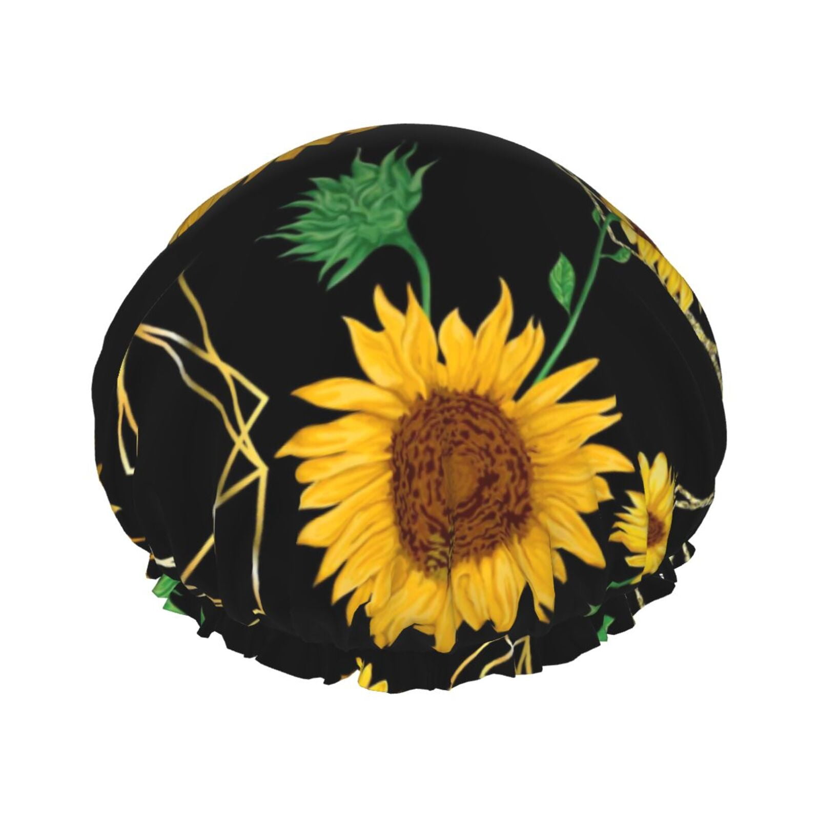 Disketp Sunflowers Shower Caps,Reusable Shower Cap For Women, Double Layer Waterproof Hair Cap ...