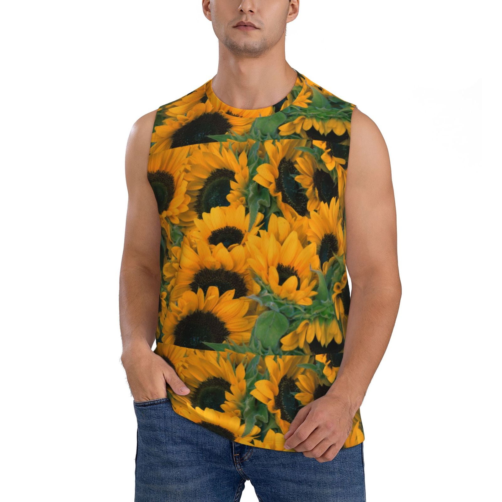 Disketp Sunflowers Sleeveless Tshirts For Men, Muscle Shirts For Men ...