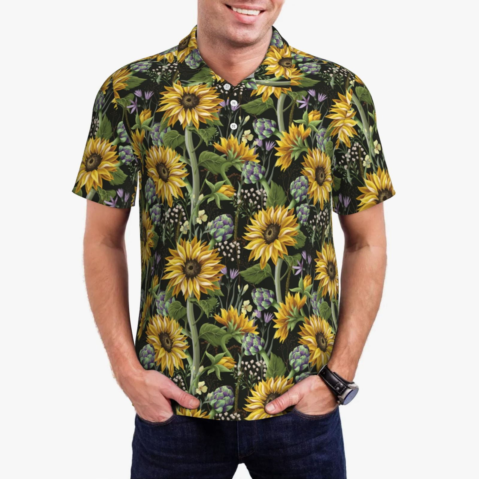 Disketp Sunflowers for Men's Polo Shirts Short Sleeve Golf Shirt for ...