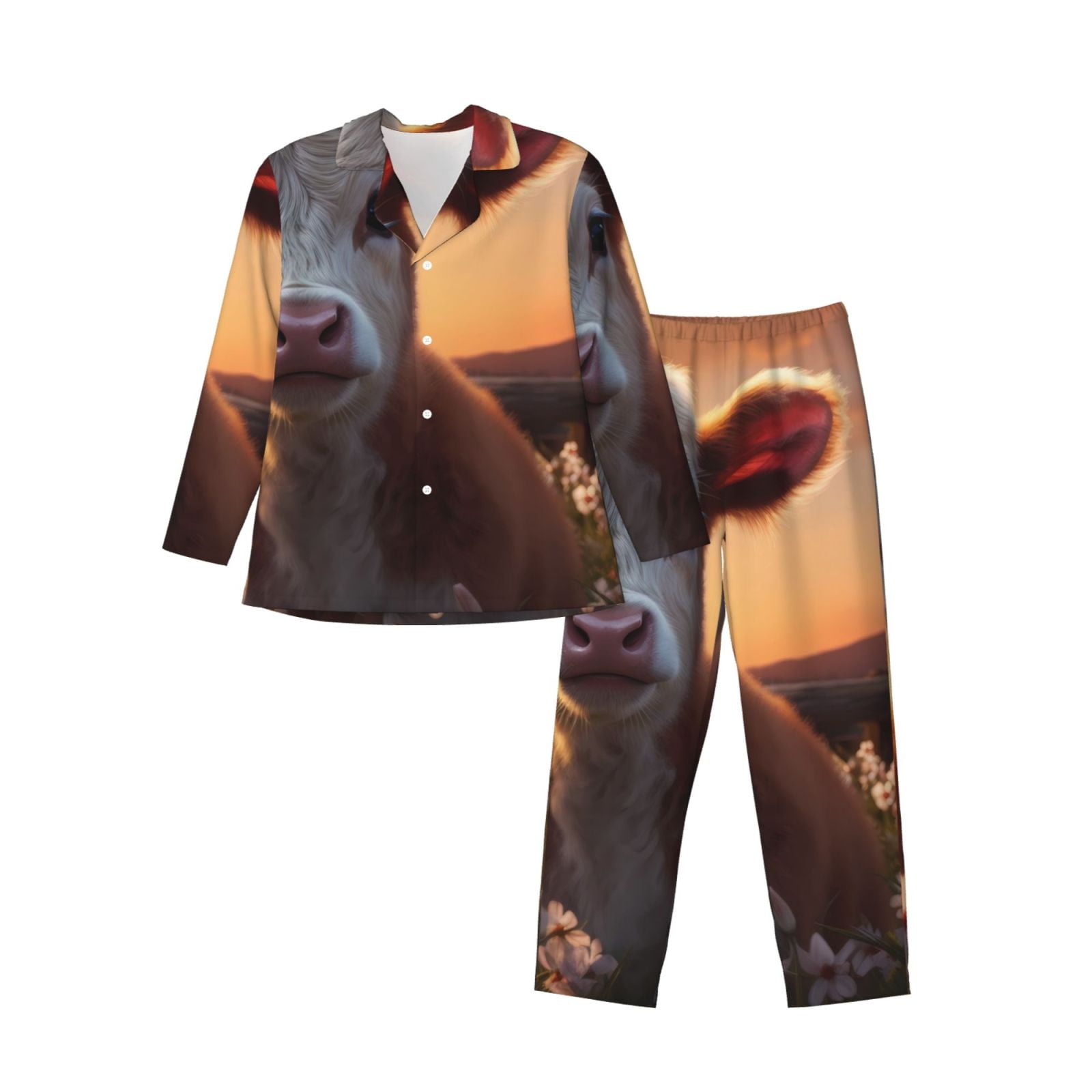 Disketp Sunset Calf Flower Field for Pajamas Set Long Sleeve Sleepwear ...