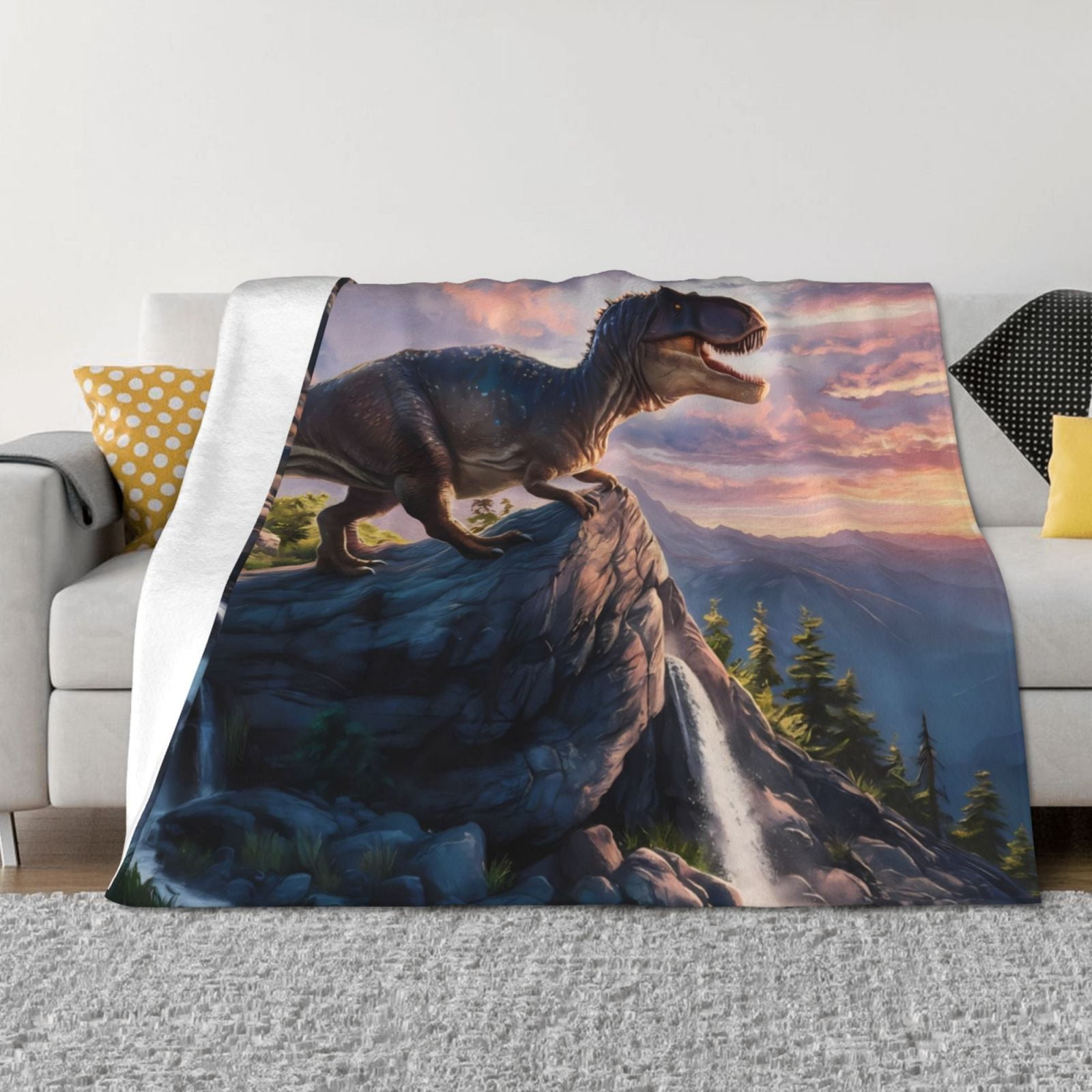 Disketp Sunset Cliff Dinosaur Flannel Blankets - Thick and Warm Blanket ...