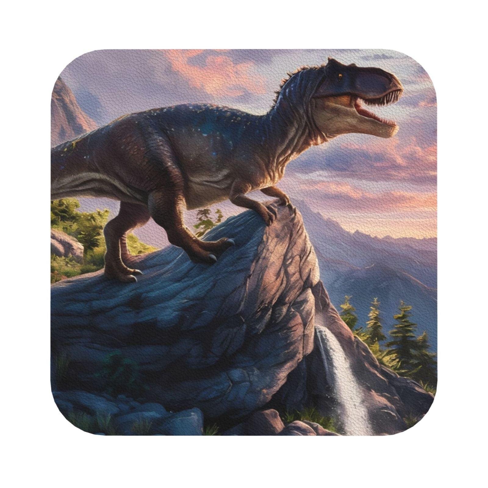 Disketp Sunset Cliff Dinosaur Funny Coasters,6 Pcs Leather Coasters ...
