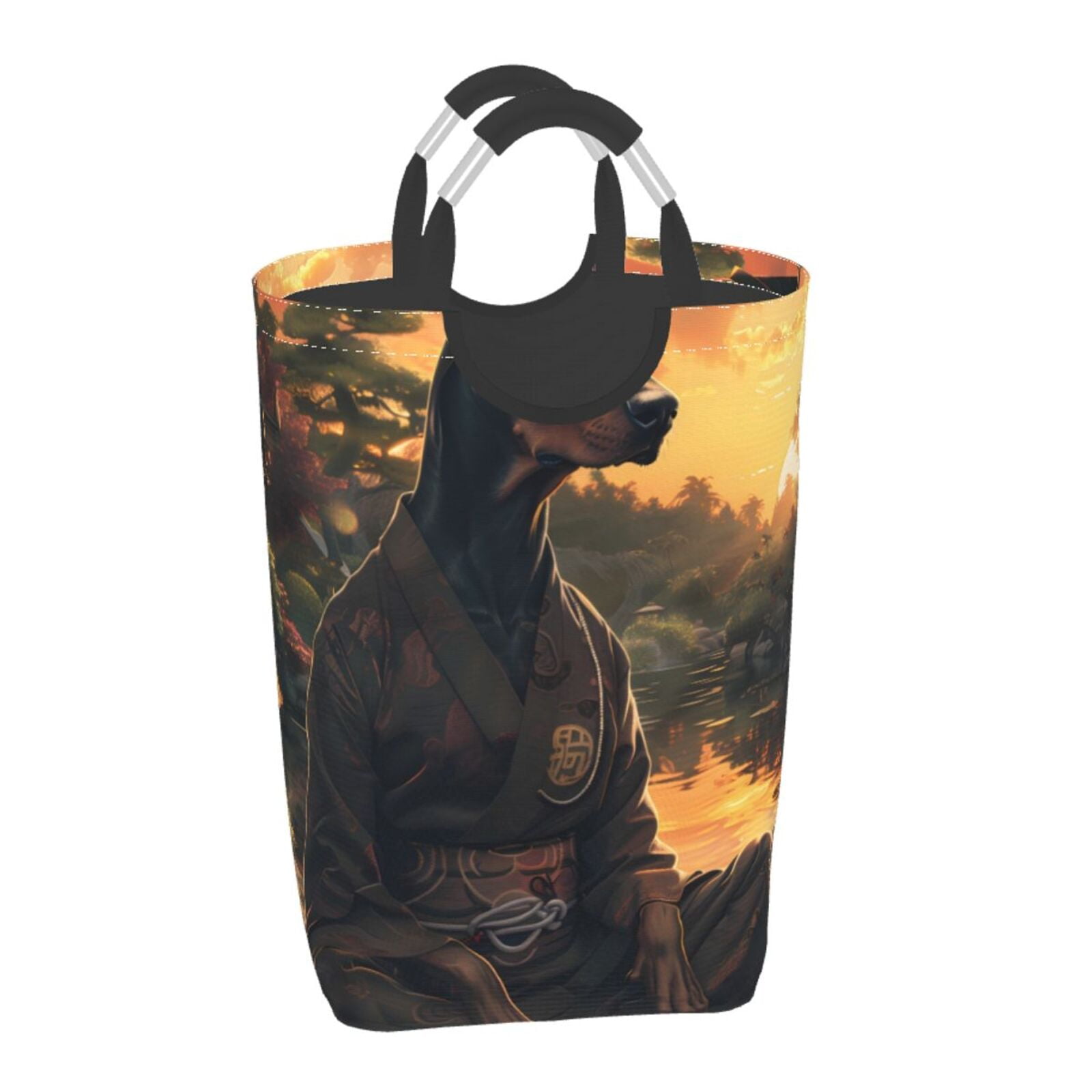 Disketp Sunset Meditating Doberman Square Laundry Bag Large Collapsible ...