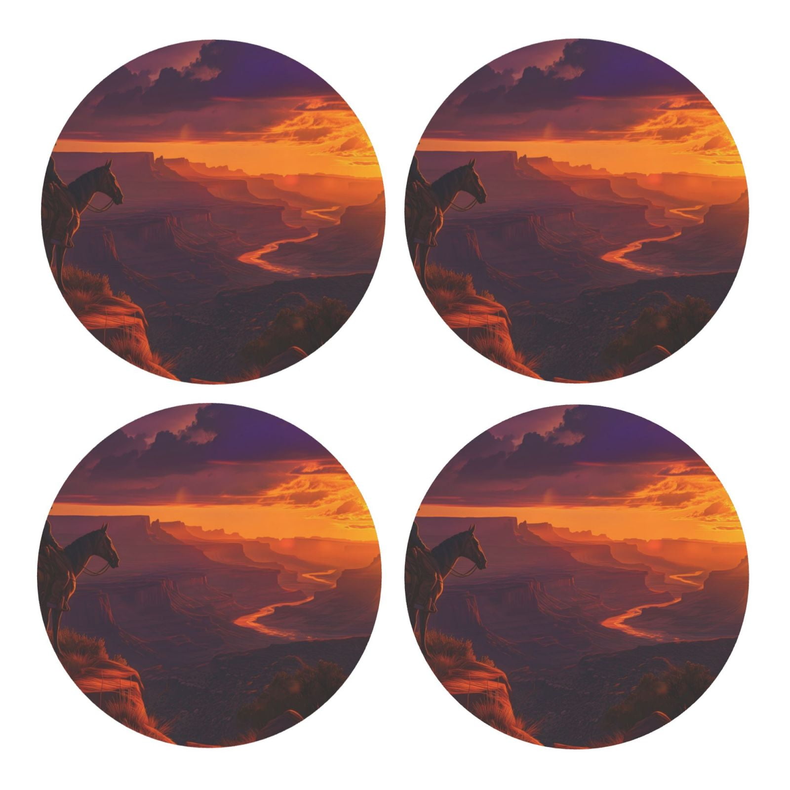 Disketp Sunset Valley Western Cowboy MDF Cork Coaster 4 Pcs - Absorbent ...