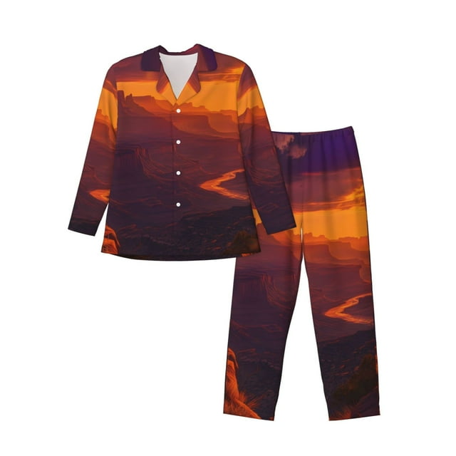 Disketp Sunset Valley Western Cowboy Mens Pajama Set, Soft Warm Long ...