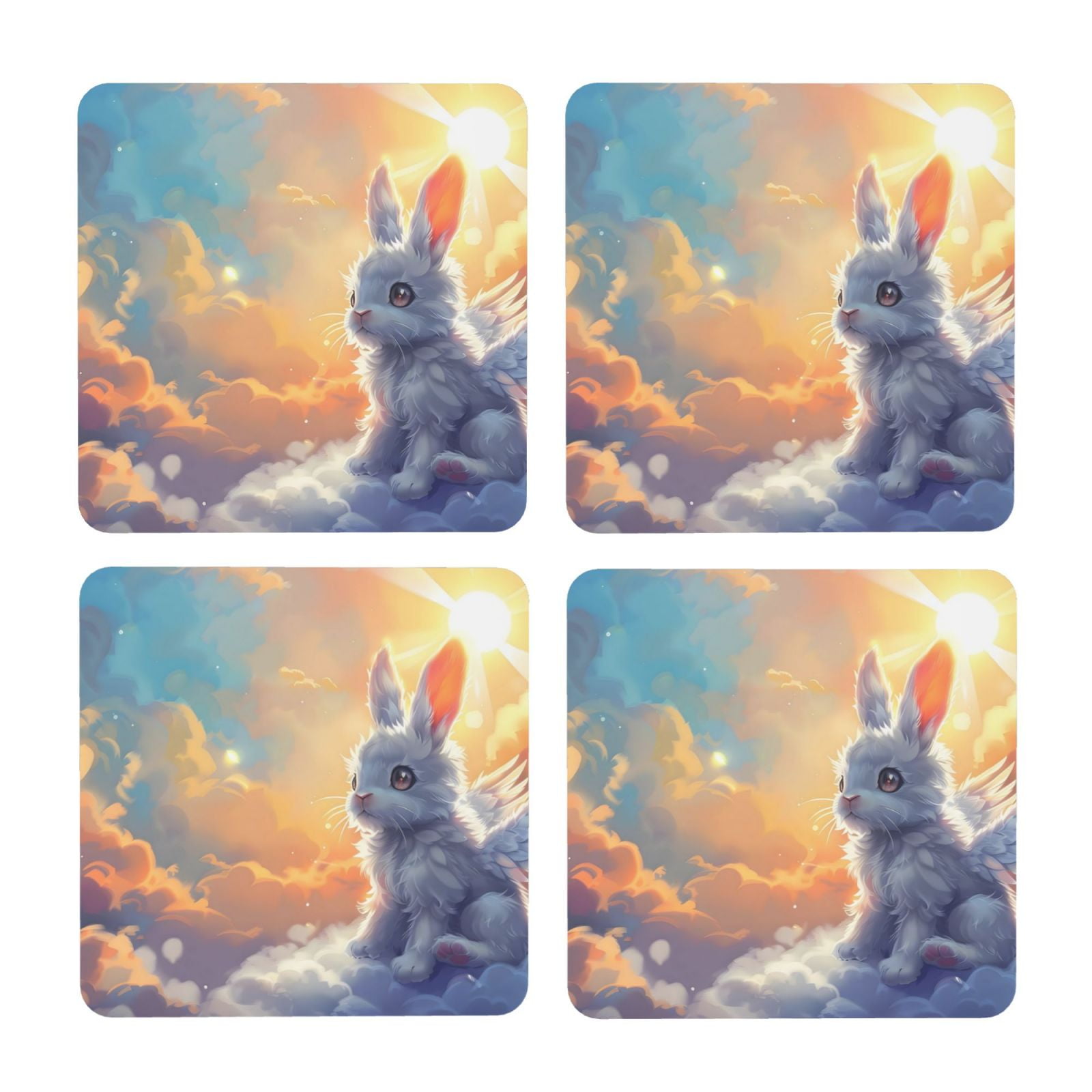 Disketp Sunshine Colorful Cloud Rabbit MDF Cork Coaster 4 Pcs ...