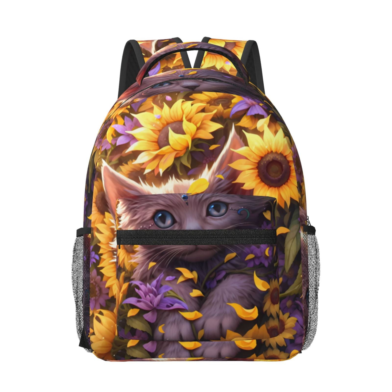 Disketp Sunshine Cute Cat Sunflower Backpack - Comfortable Daypack with ...