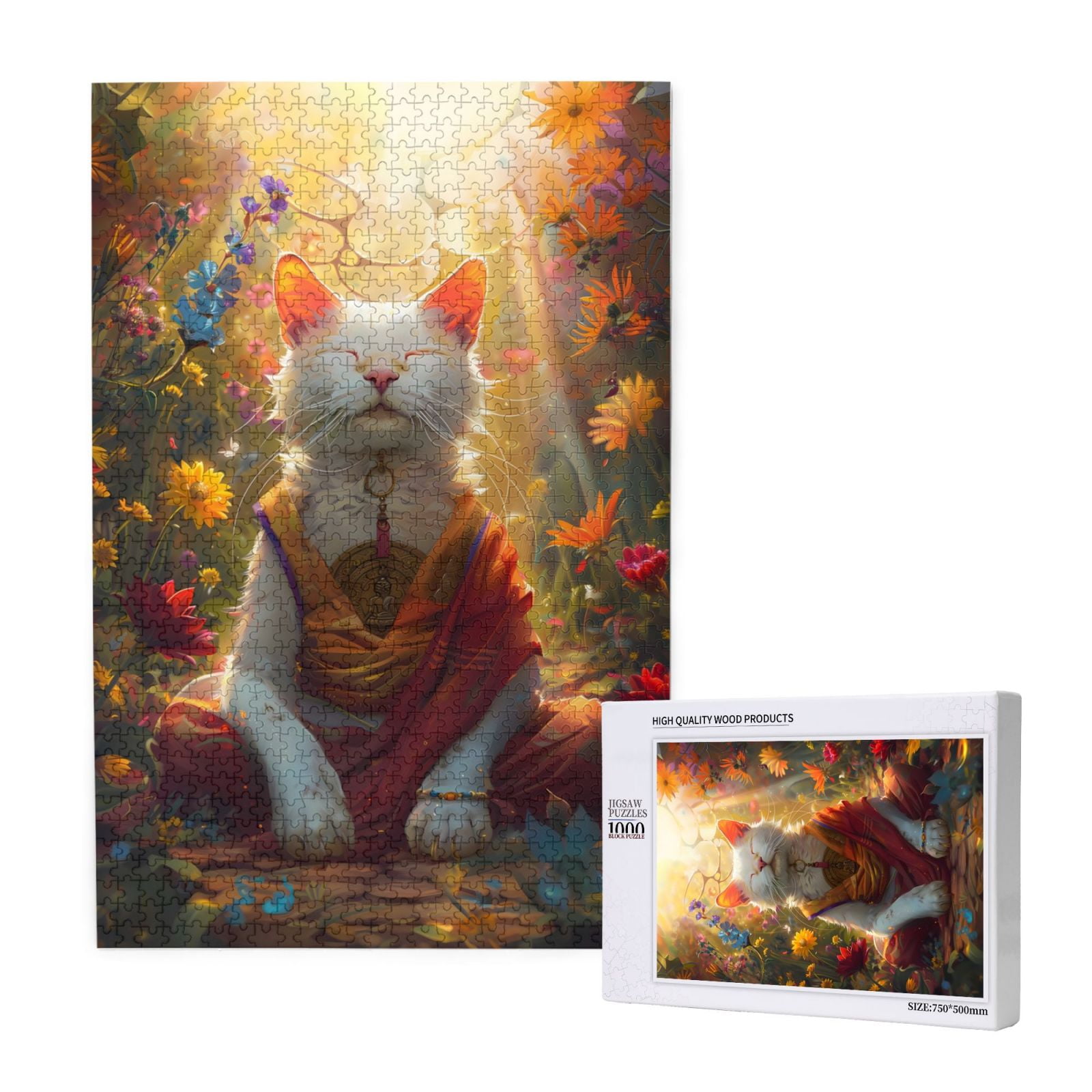 Disketp Sunshine Flower Meditating Cat Custom Puzzle Personalized ...