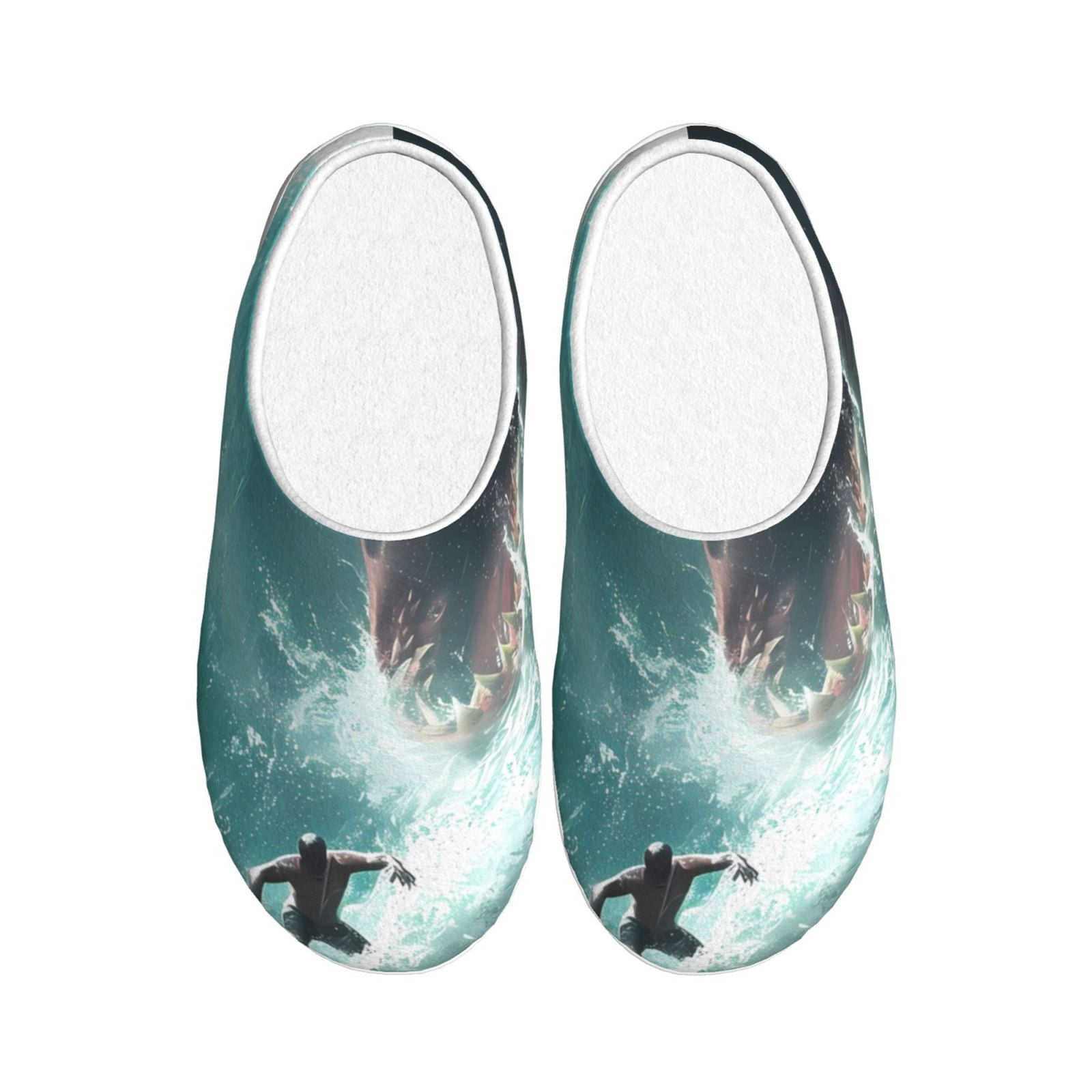 Disketp Surfing Shark Women's Men's Slippers Plush Slip-On House ...
