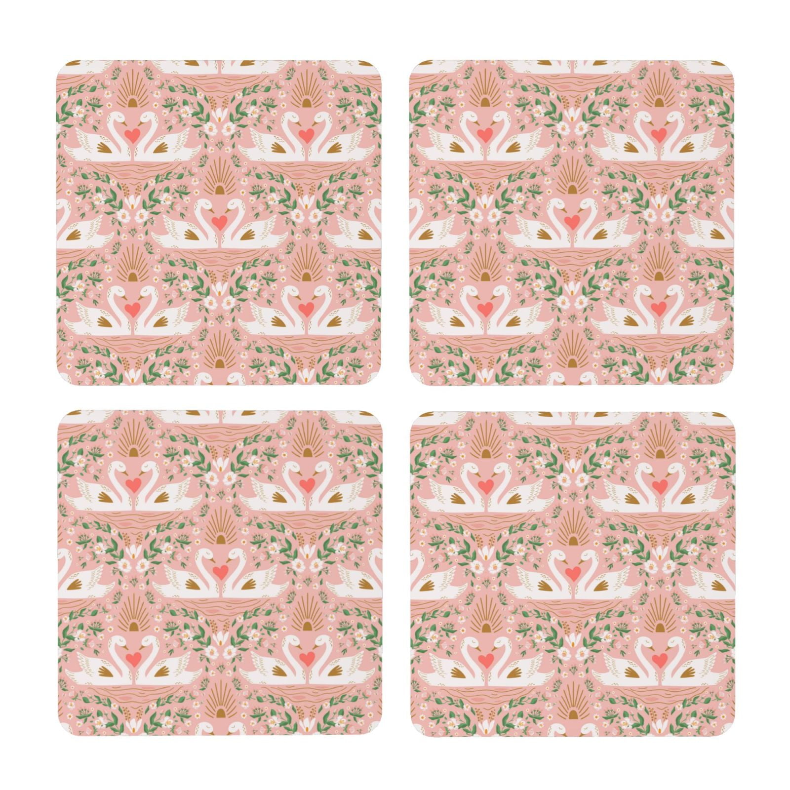 Disketp Swan Couple MDF Cork Coaster 4 Pcs - Absorbent Beverage ...