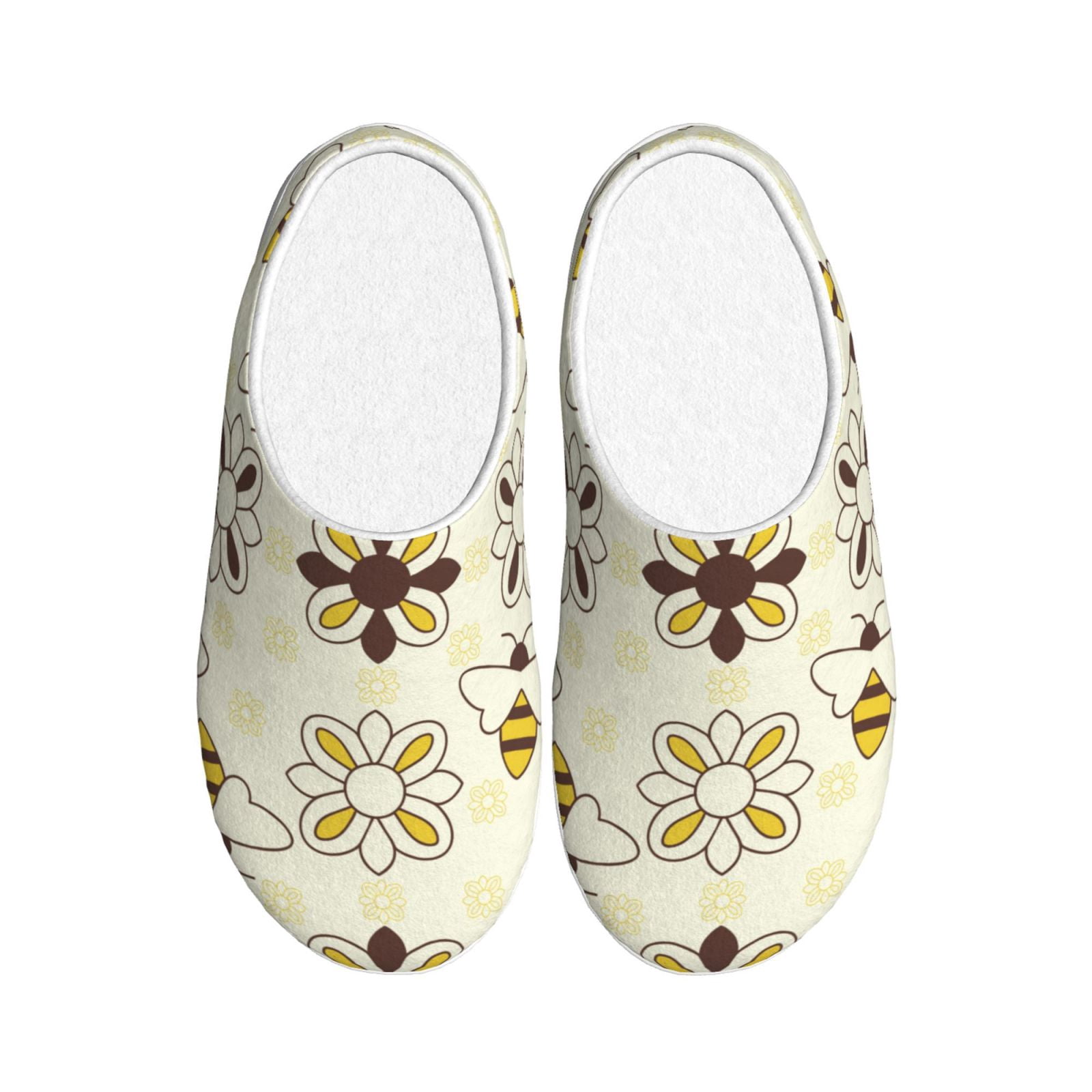 Disketp Sweet Bee Women's Men's Slippers Plush Slip-On House Slipper ...