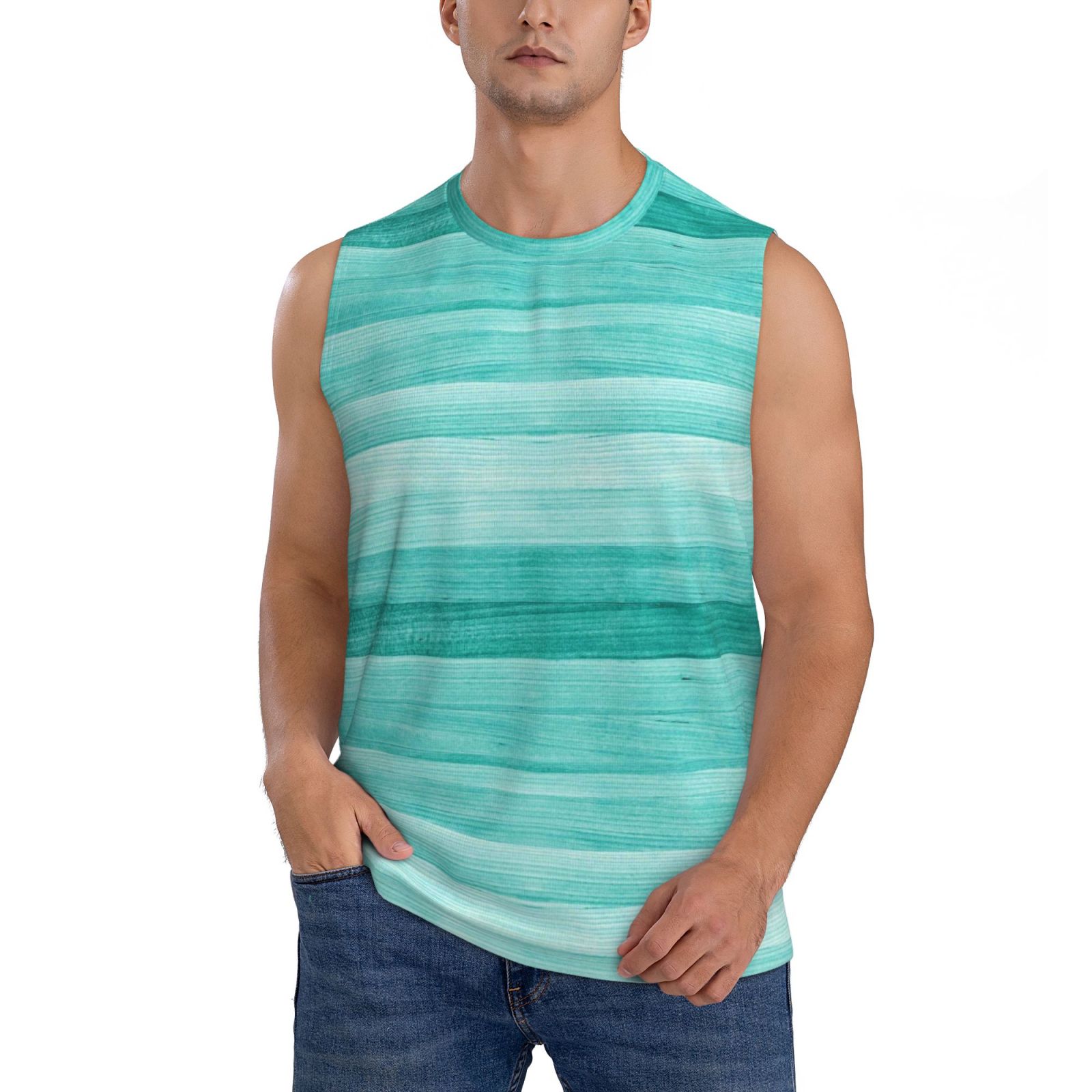 Disketp Teal Turquoise Sleeveless Tshirts For Men, Muscle Shirts For ...