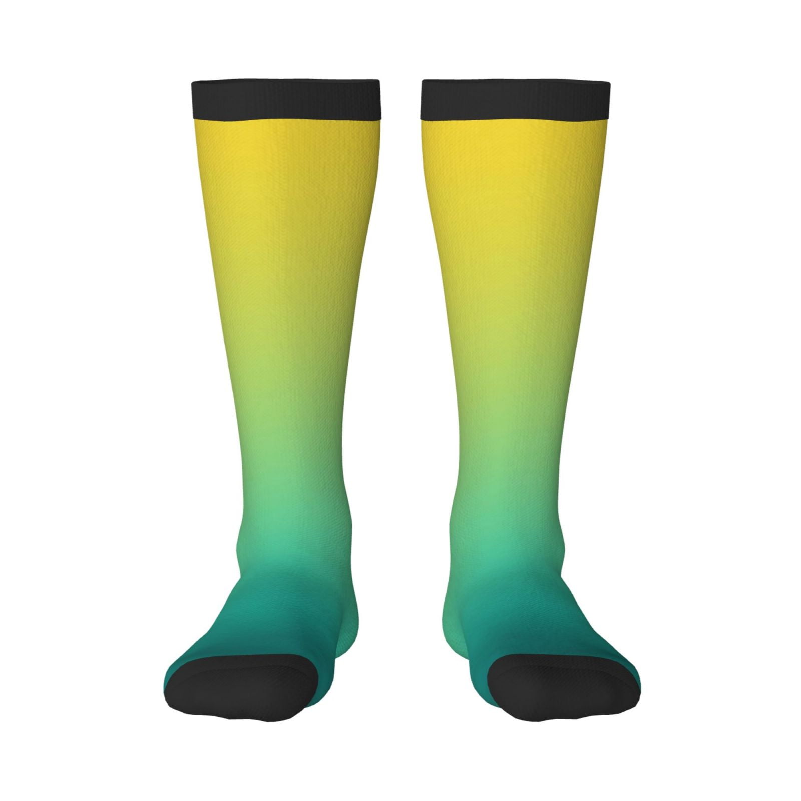 Disketp Teal To Yellow Gradient Print Unisex Contrast Color Stockings ...