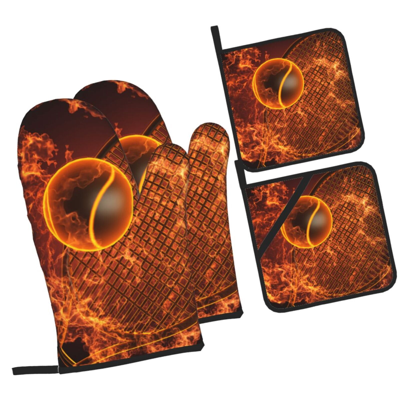 Disketp Tennis Racket In Fire Oven Mitts and Potholders BBQ Gloves-Oven ...