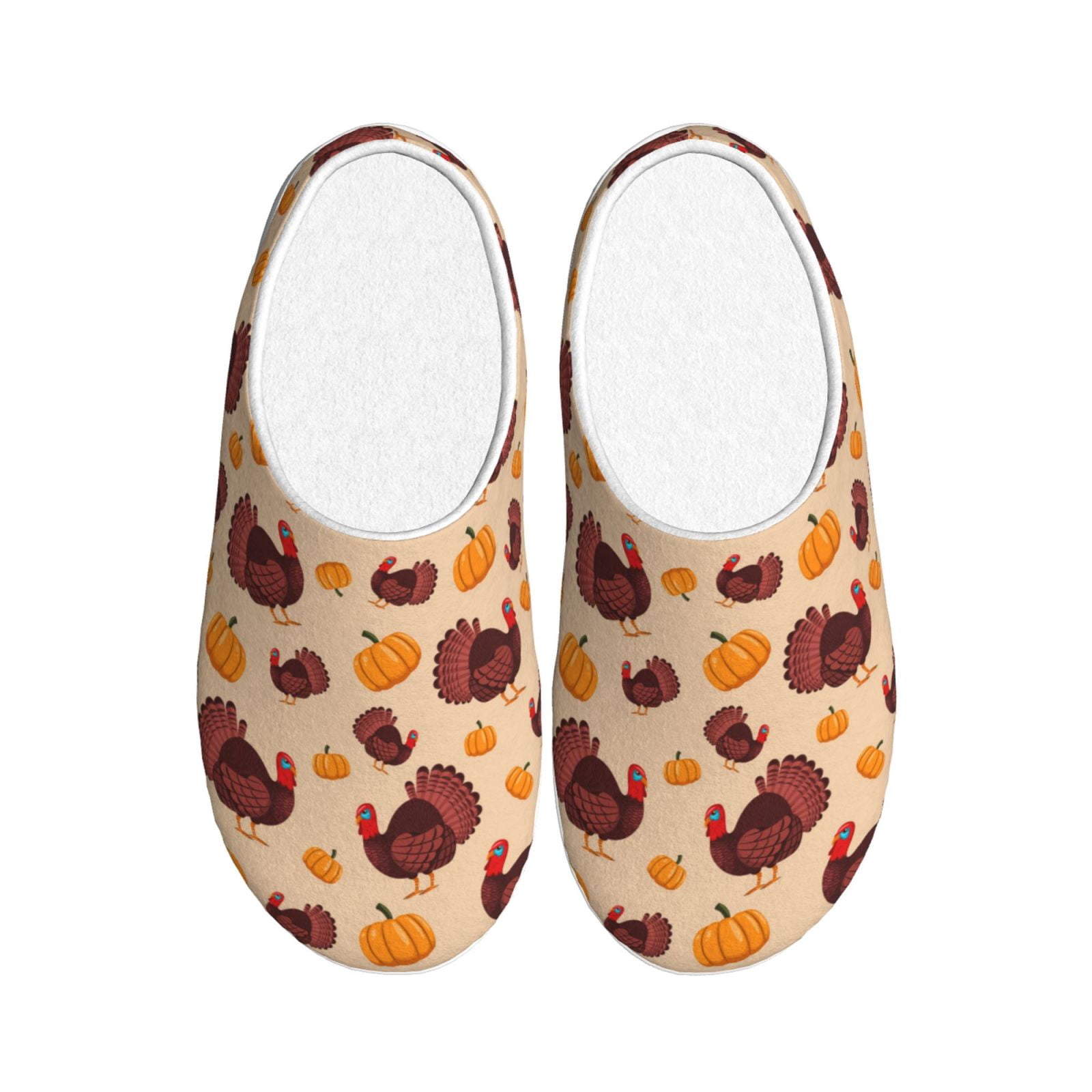 Disketp Thanksgiving Turkey and Pumpkin Women's Men's Slippers Plush ...