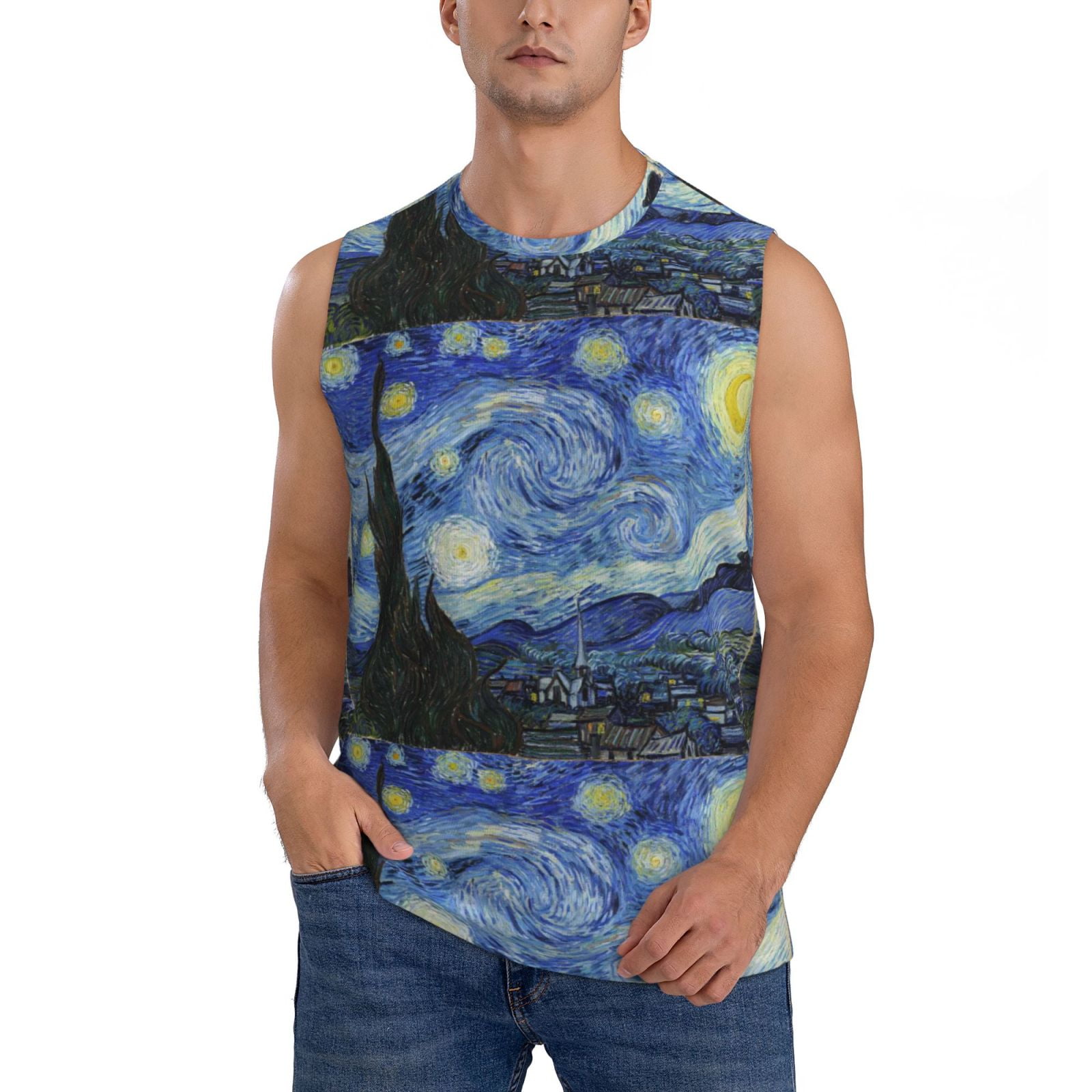 Disketp The Starry Night Sleeveless Tshirts For Men, Muscle Shirts For ...